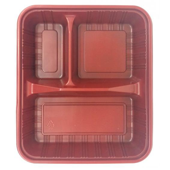 Black & Red 3-Compartment Tray & Lid 38oz|NT Foods
